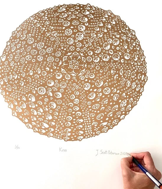 Golden Kina Original Linocut Ltd Edition print by Jessica Scott ...