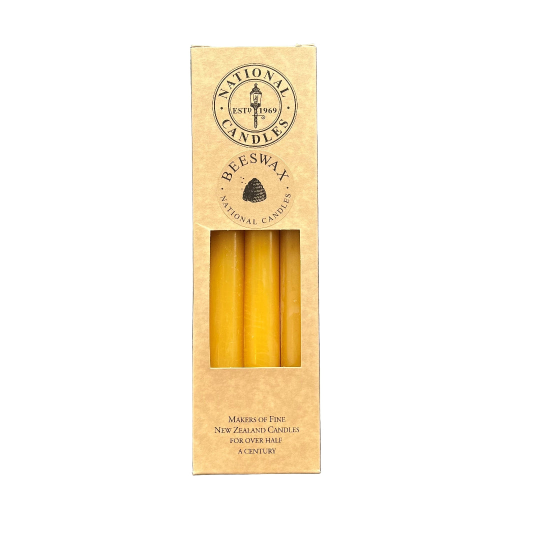 Beeswax Taper Candles Box Of 6 made in NZ by National Candles