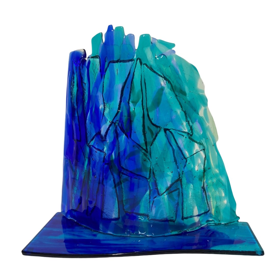 Cascade Open Cast Kiln Fired Glass Sculpture by Keith Galvin