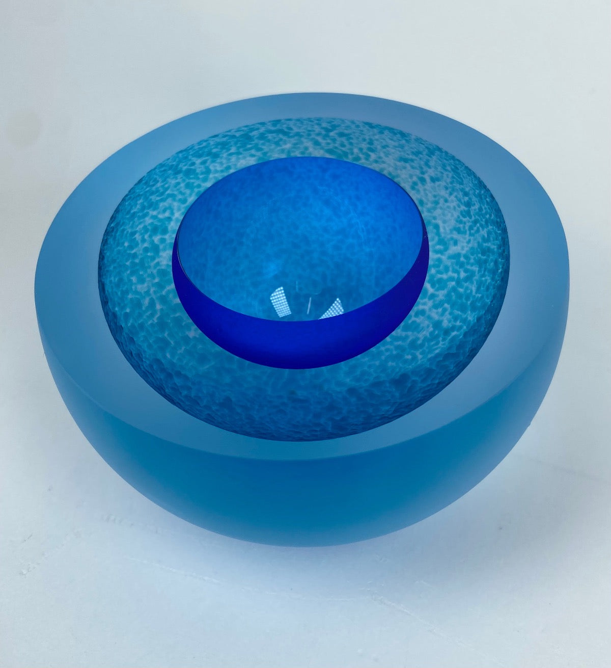 Frosted Double Bubble Blue & Copper Blue Glass Sculpture By Rebecca Heap