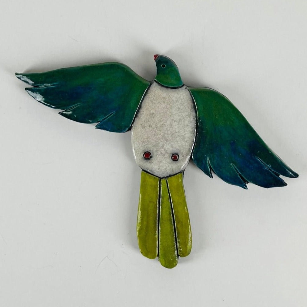 Kereru Flying Raku Fired Ceramic Wall Tile By Kezia a'Court