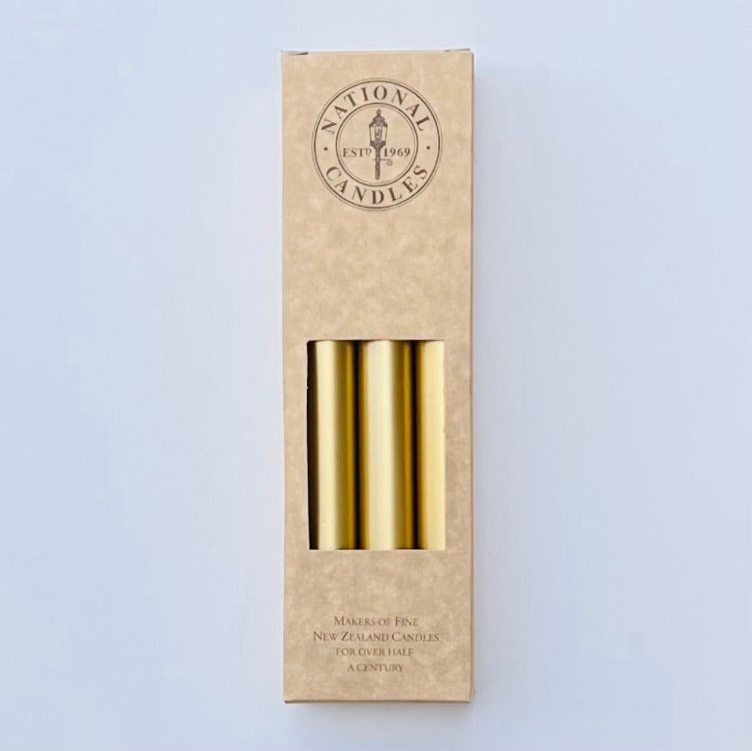 Metallic Gold Taper Candles Box Of 6 made in NZ by National Candles