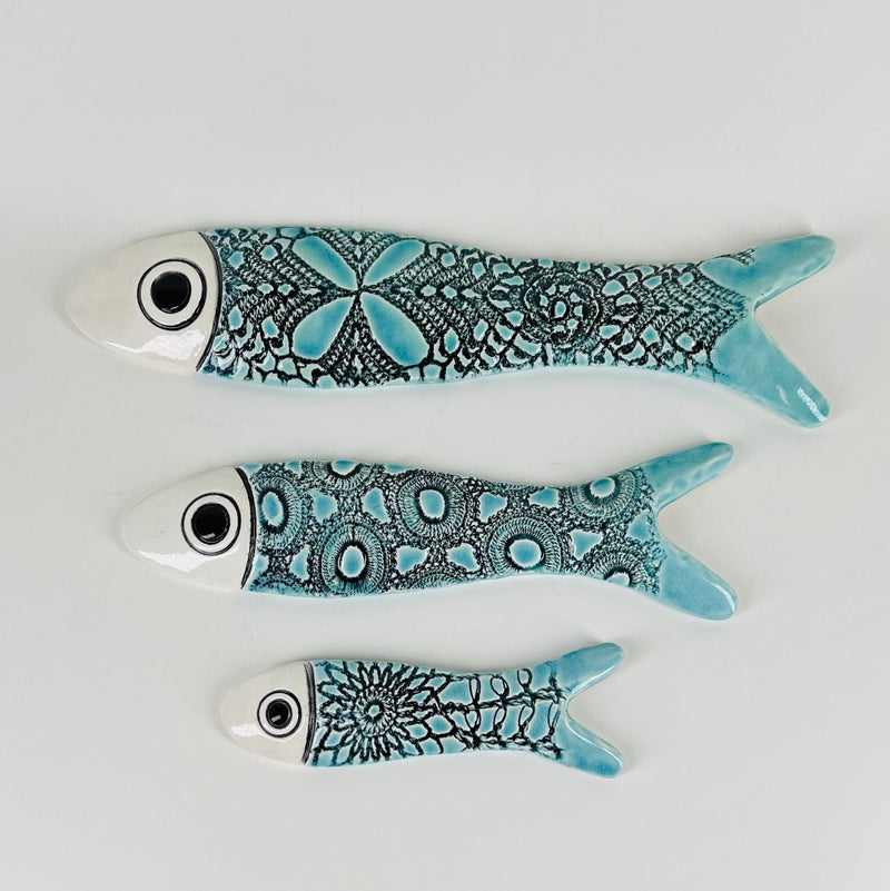 Blue glazed handmade ceramic Wall Fish by Robyn Kunin. – Next Door Gallery