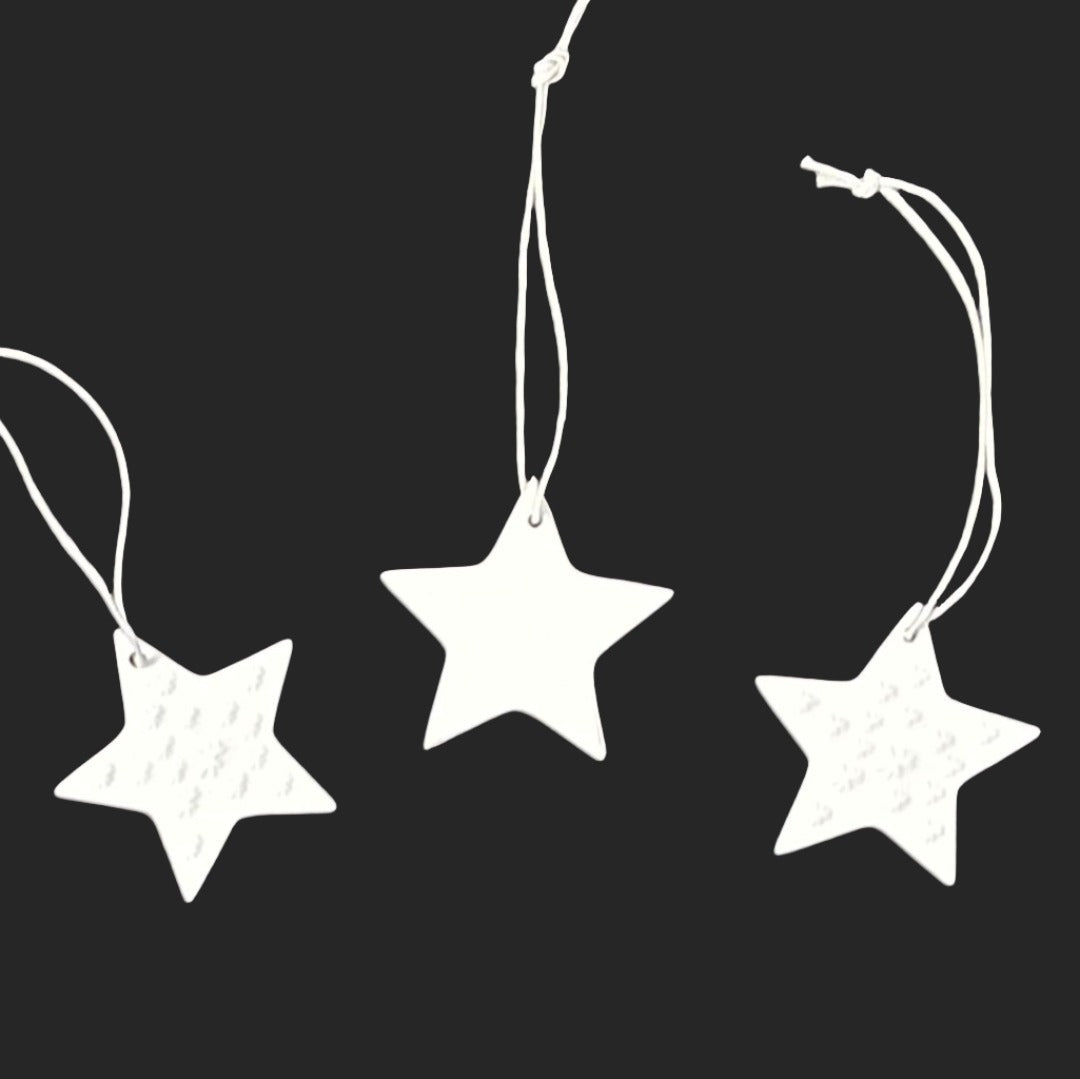 Porcelain Star Decorations in plain white or allover raised star ...