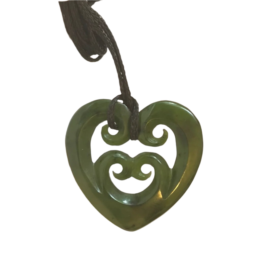 Triple Koru Heart Pounamu Pendant carved from genuine NZ Greenstone