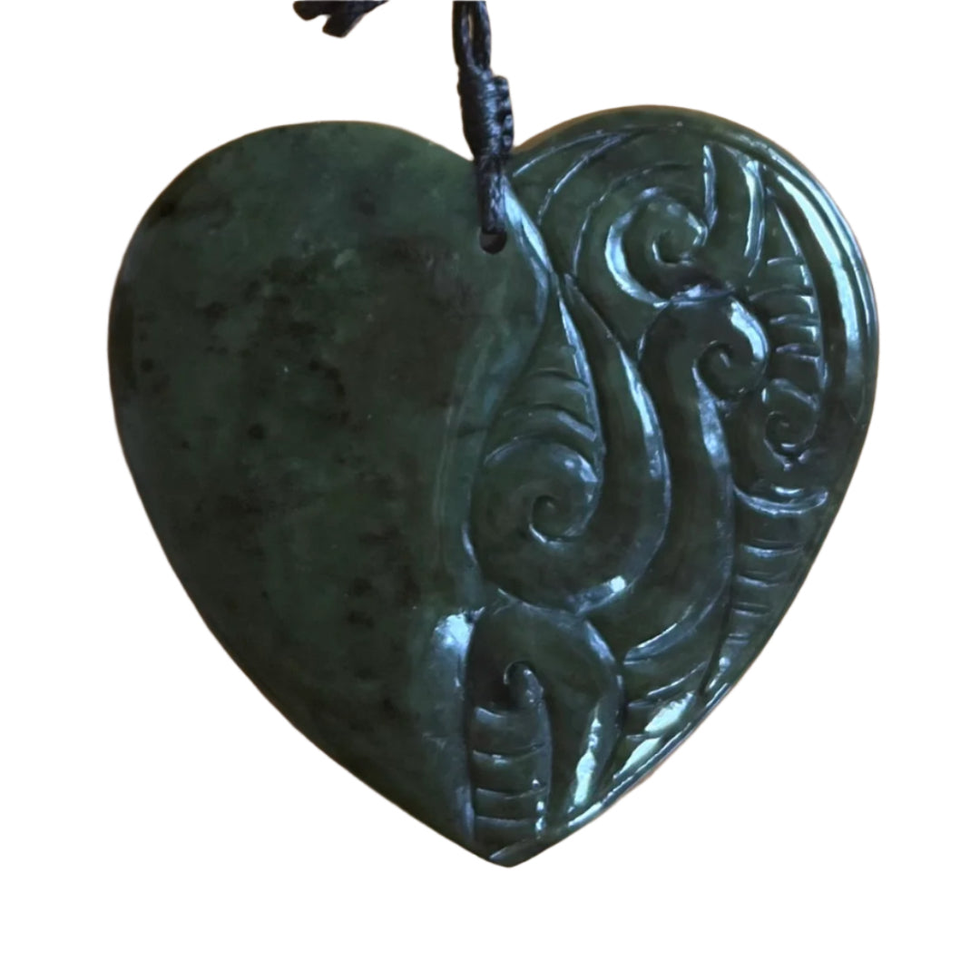 Pounamu Heart Pendant hand carved in NZ from New Zealand greenstone