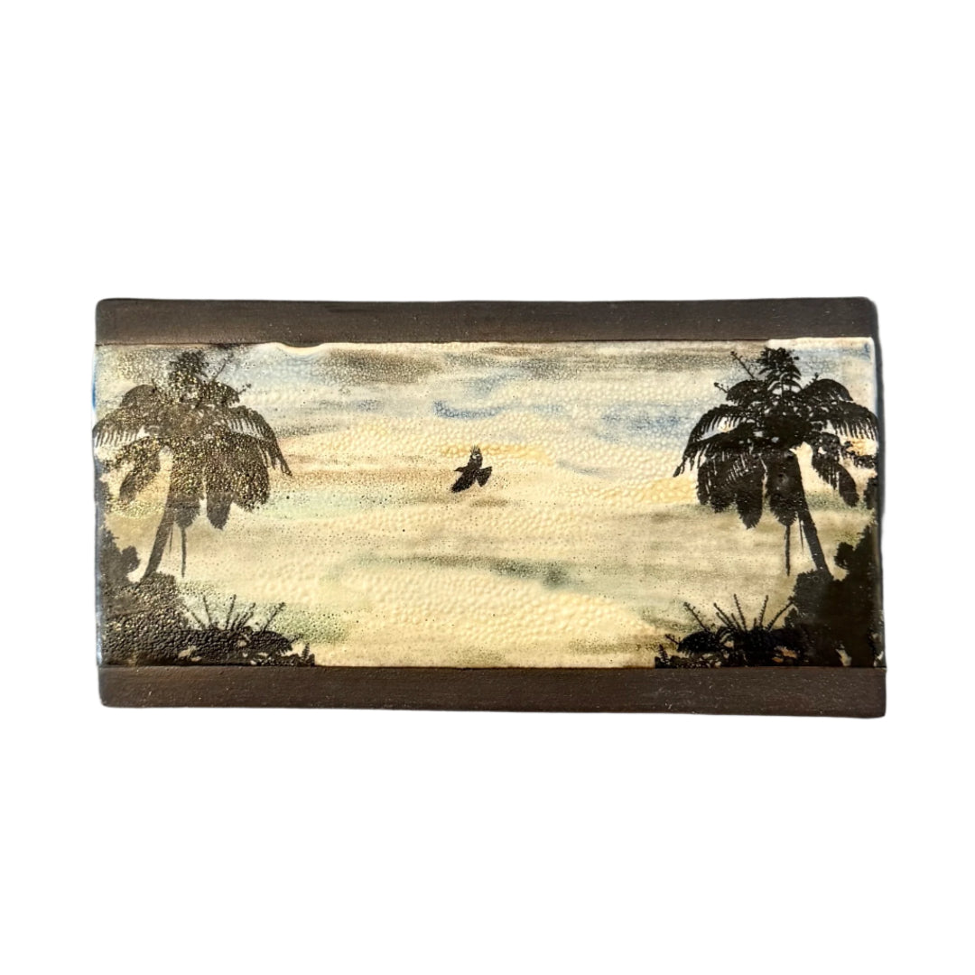 Tui Between Punga Large Black Clay Wall Tile by Frankie Harker