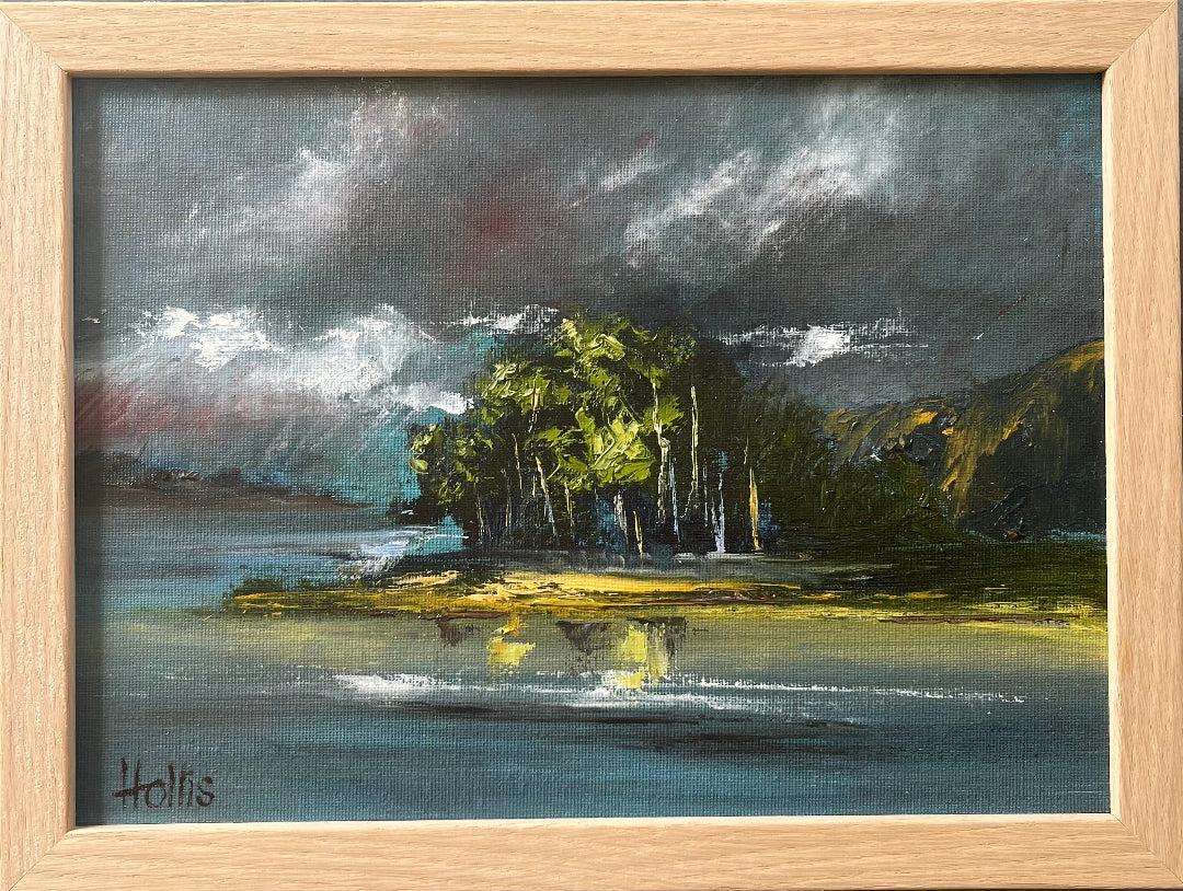 Framed oil painting of Pauanui's Royal Billy Point by Andrew Hollis