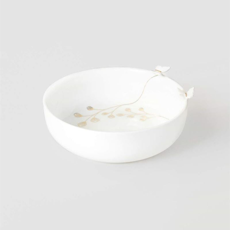 Porcelain butterfly bowl with Gold foil decal and gloss glaze by Rader