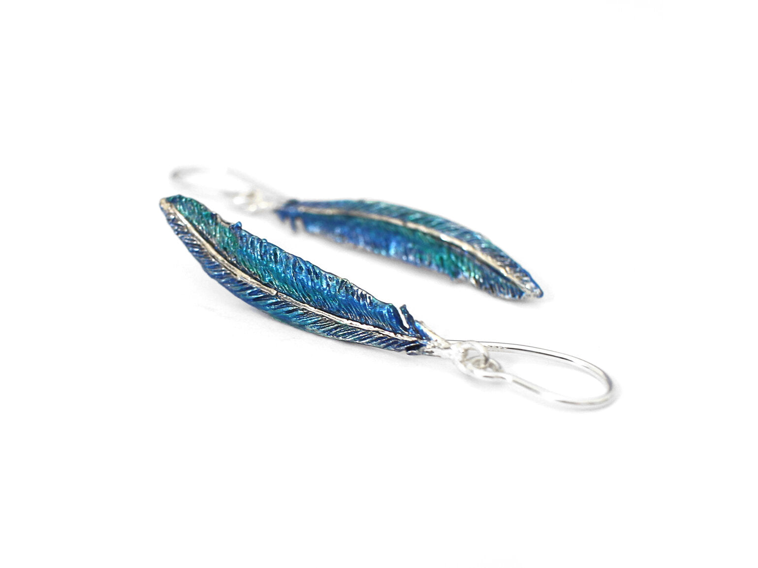 Handpainted Tui Feather Earrings On Sterling Silver by Lilygriffin