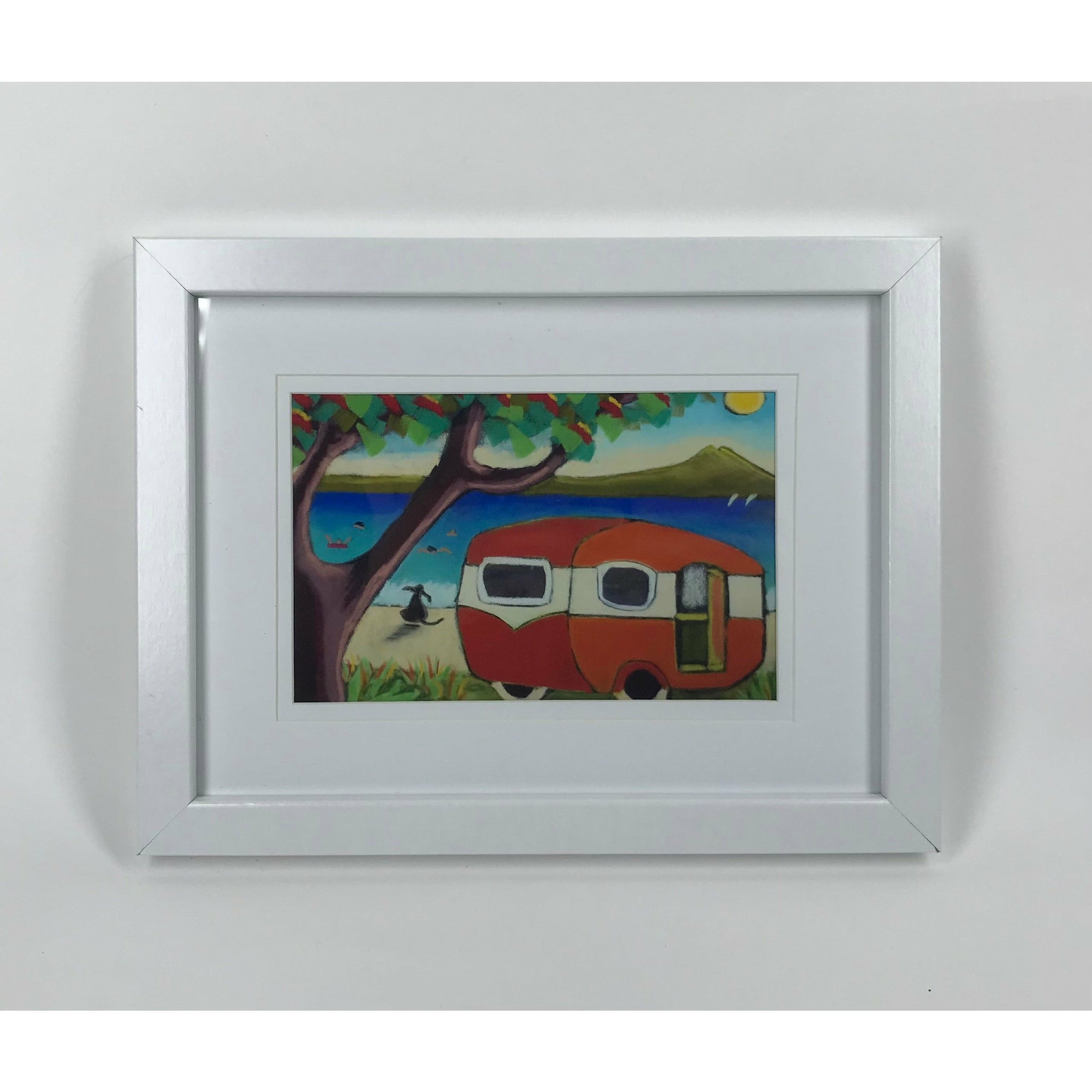 Glamping 2 is a framed art print by Robyn Semmens of a caravan scene.