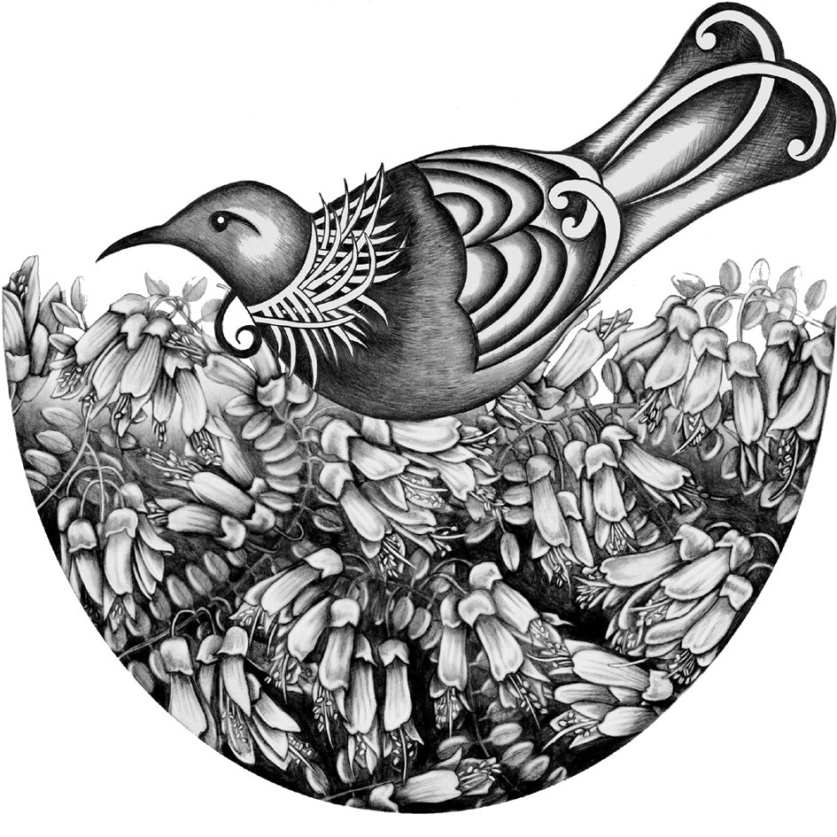 Art Print Series II by Susan Haywood-Smith depicting Tui and Fantail.