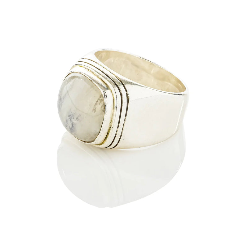 Hand Crafted DJ Gemstone Ring In Rainbow Moonstone Silver By Cadman ...