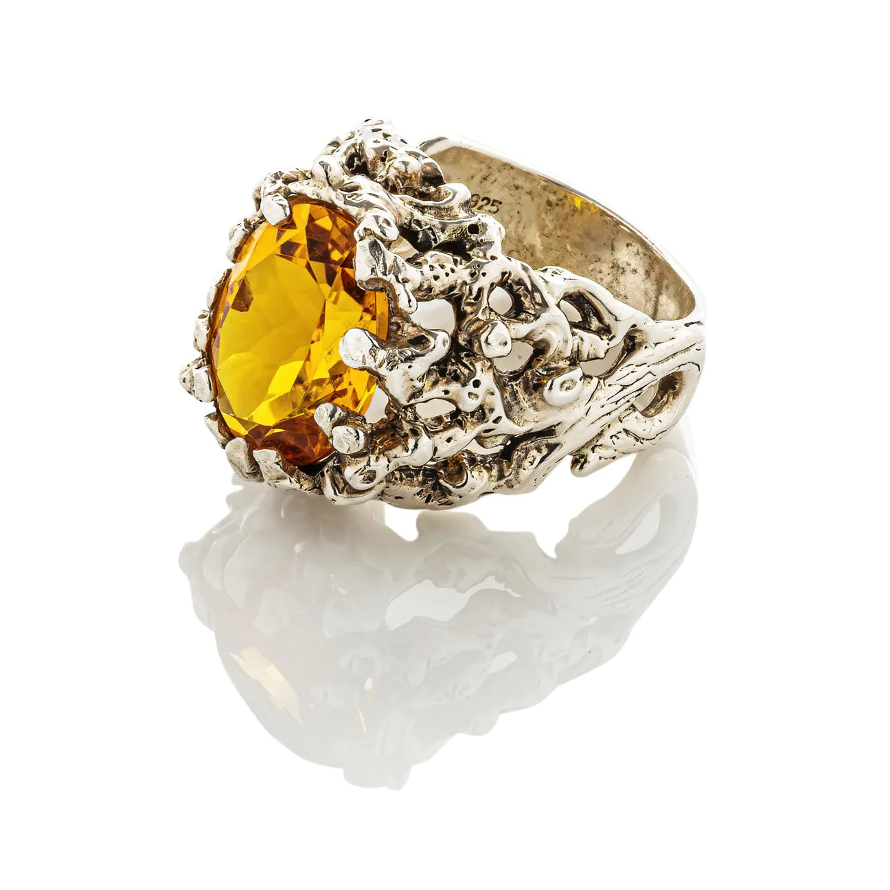 Hand Crafted Coral Gemstone Ring In Citrine By Cadman Rock