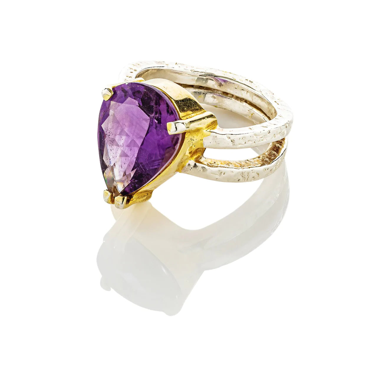 Venus Gemstone Ring In Purple Amethyst Silver & Gold Detail By Cadman Rock
