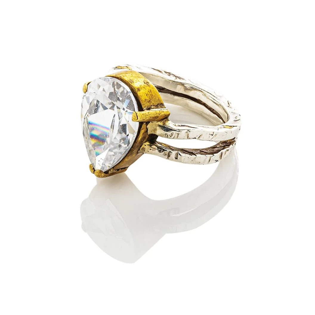 Venus Gemstone Ring In Crystal Quartz Silver & Gold Detail By Cadman Rock